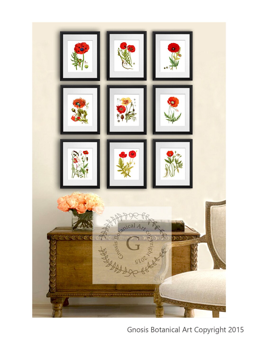 Red Poppies Prints Set of 9 Memorial Day Decor Red Poppy Flower Wall ...
