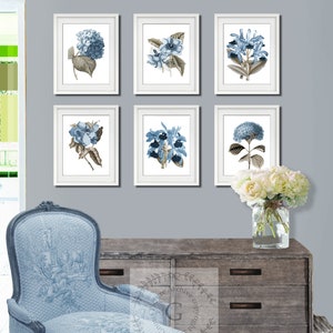 Modern Farmhouse Decor Blue Flower Wall Art Set of 6 Art Botanical ...