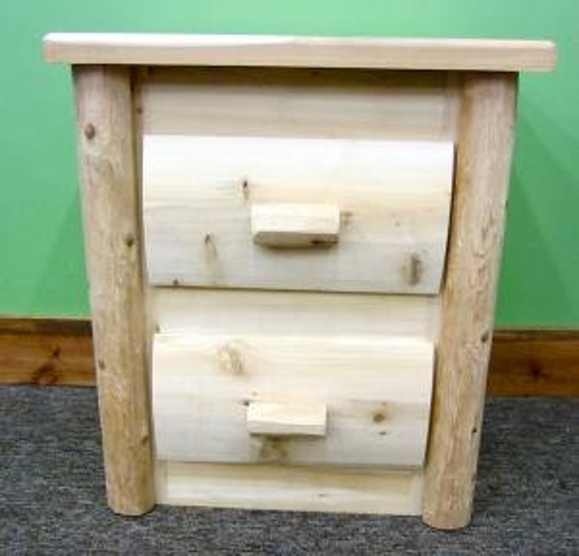 Log Nightstand ~ 2 Dovetail Drawers | Unfinished White Cedar | Amish ...