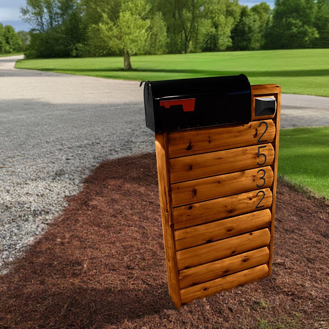 Solid Wood Teak Cedar Log Mailbox Stand ~ Handcrafted | 100% Solid Wood ...