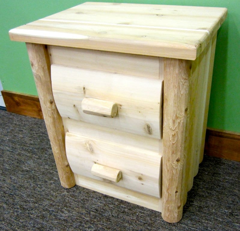 Log Nightstand ~ 2 Dovetail Drawers | Unfinished White Cedar | Amish ...