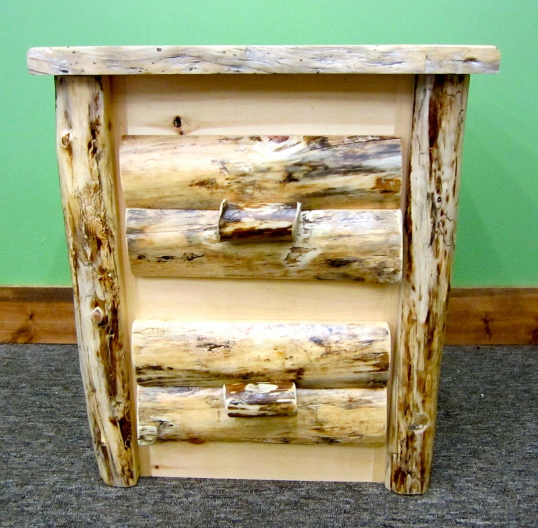 Log Nightstand ~ 2 Drawers ~ Northern Rustic Pine | Solid Wood ...