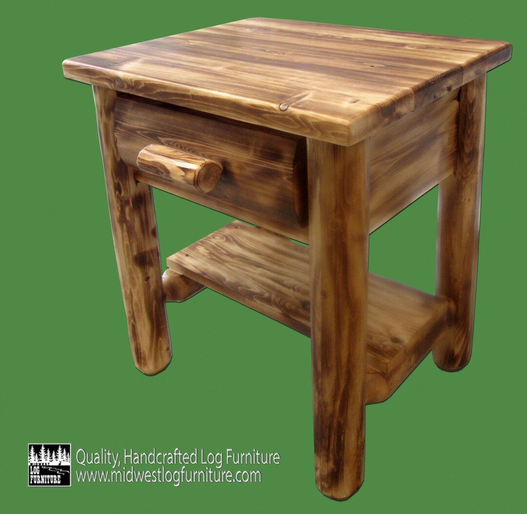 Torched Cedar Log Nightstand With Shelf Dovetail Drawer solid Wood handcrafted in the Midwest free Shipping Etsy