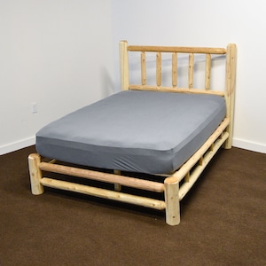 Handcrafted White Cedar Rustic Log Platform Bed Double Log Side Rails ...