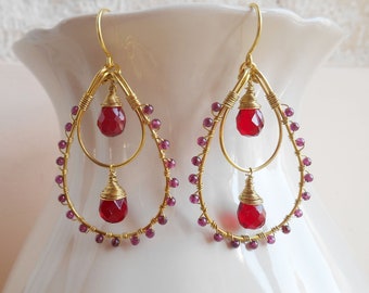 Merlot gemstone chandelier earrings gray white deep red dangle | Etsy