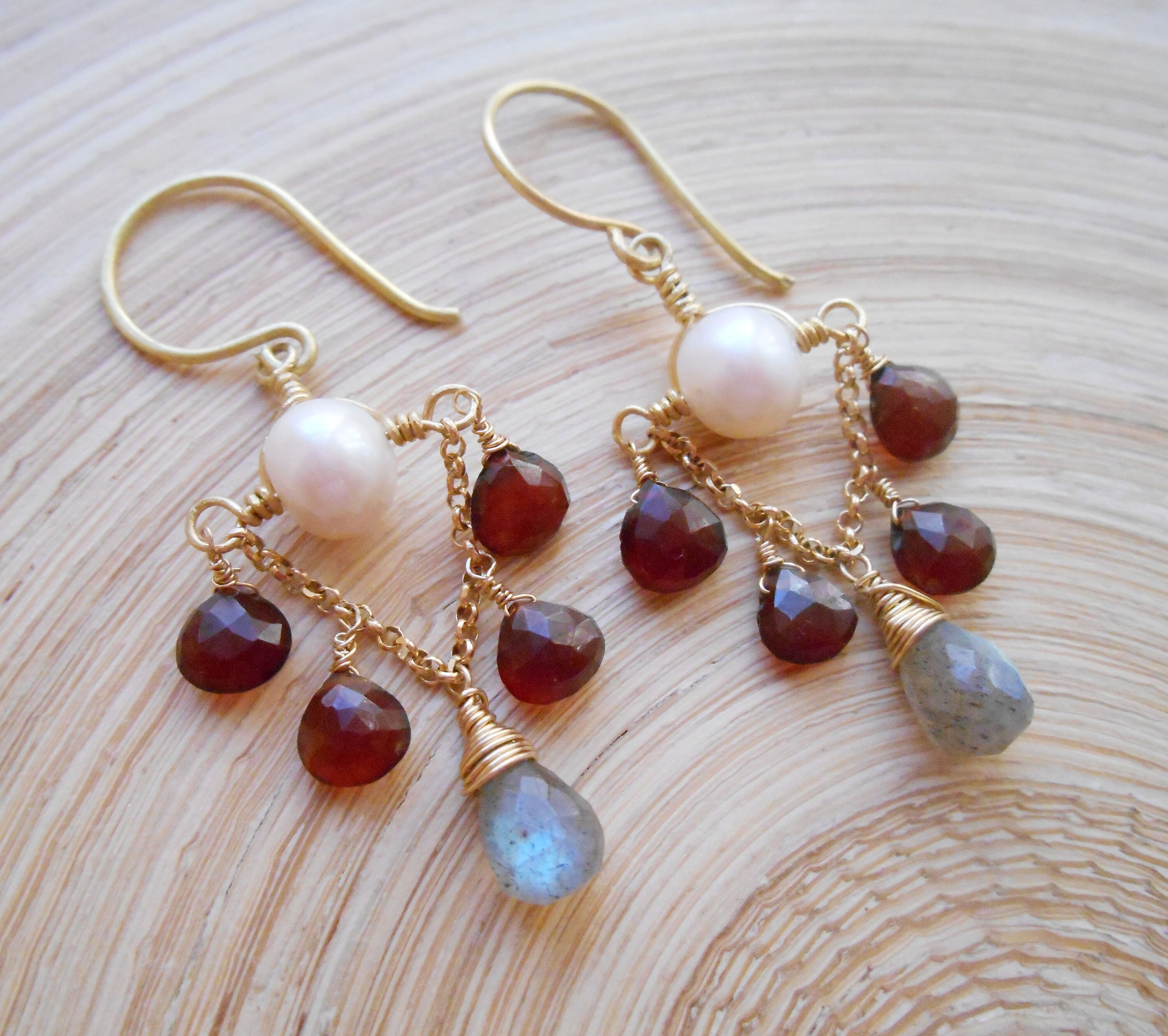 Merlot gemstone chandelier earrings gray white deep red dangle | Etsy
