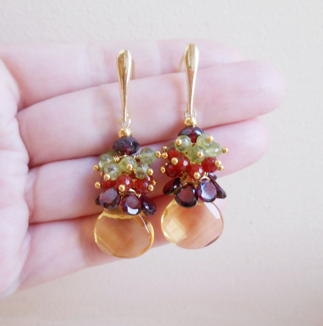 Demeter Citrine Garnet Carnelian Peridot Cluster Earrings - Etsy