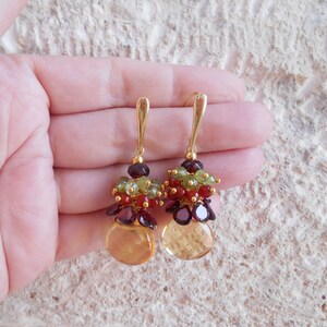 Demeter Citrine Garnet Carnelian Peridot Cluster Earrings - Etsy