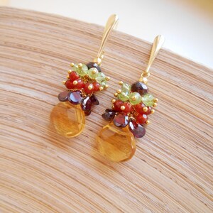 Demeter Citrine Garnet Carnelian Peridot Cluster Earrings - Etsy