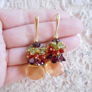 Demeter Citrine Garnet Carnelian Peridot Cluster Earrings - Etsy