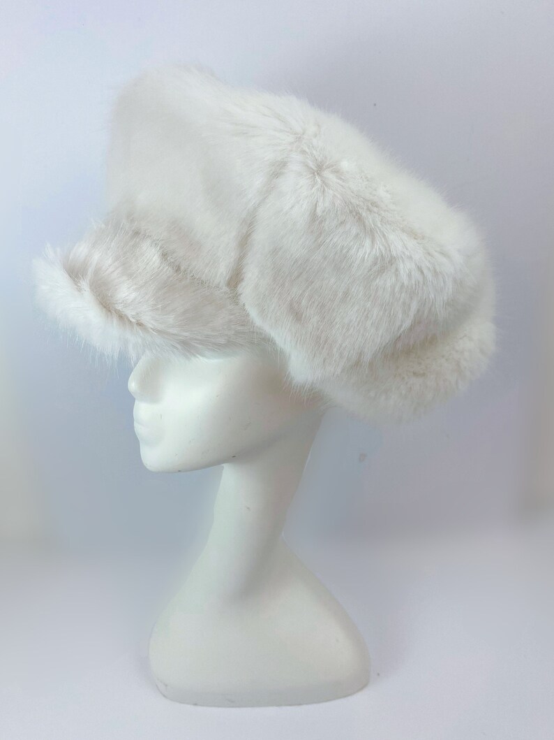 Snow White Fluffy Baker Boy Cap. Oversized Peak Hat Luxury Faux Fur ...