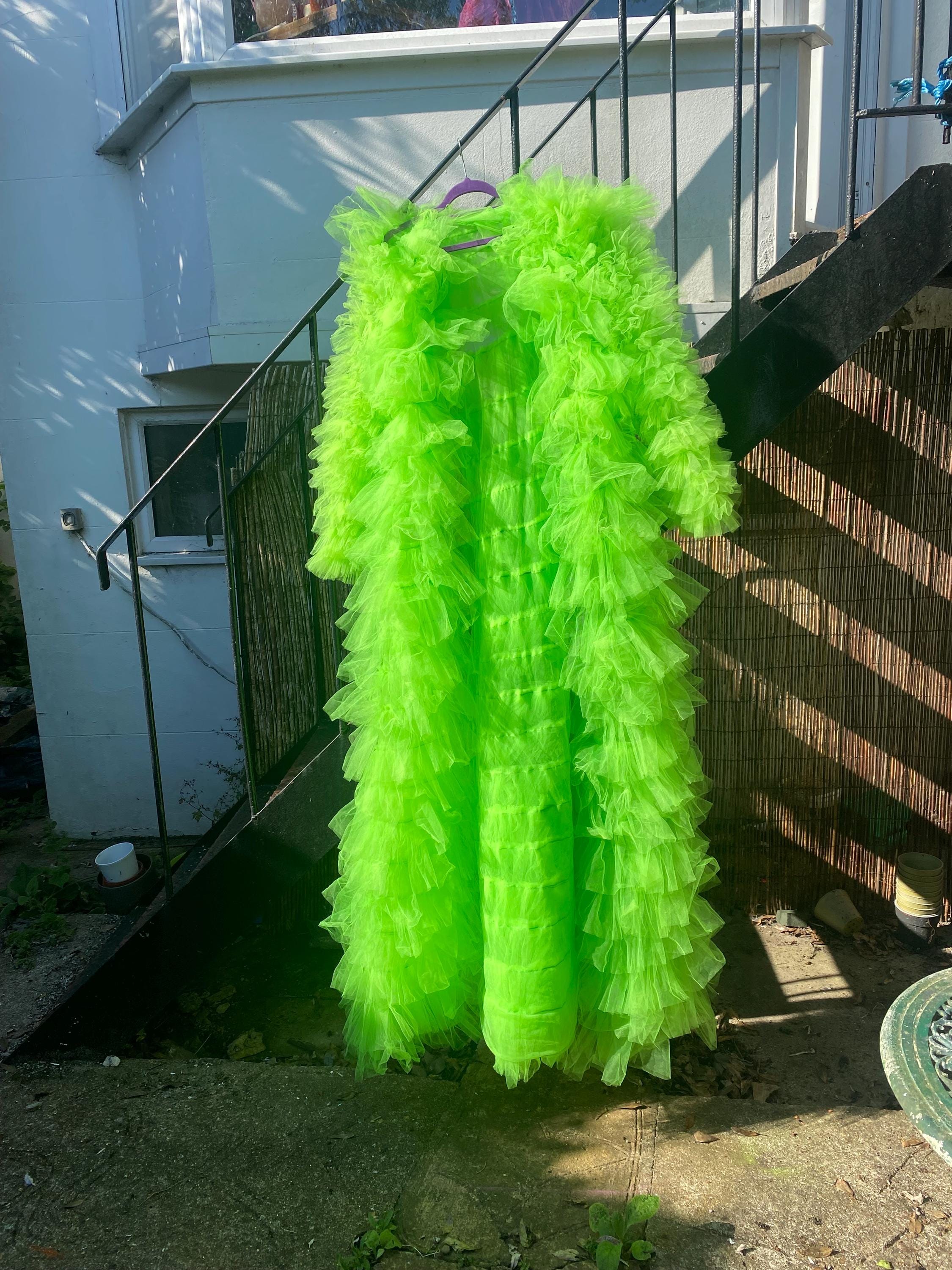 Neon Green Tulle Ruffle Puffy Tiered Oversized Extra Gown Robe Costume ...