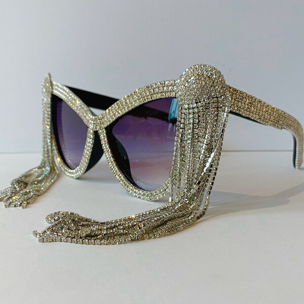 Rhinestones Cat Eye Sunglasses Etsy