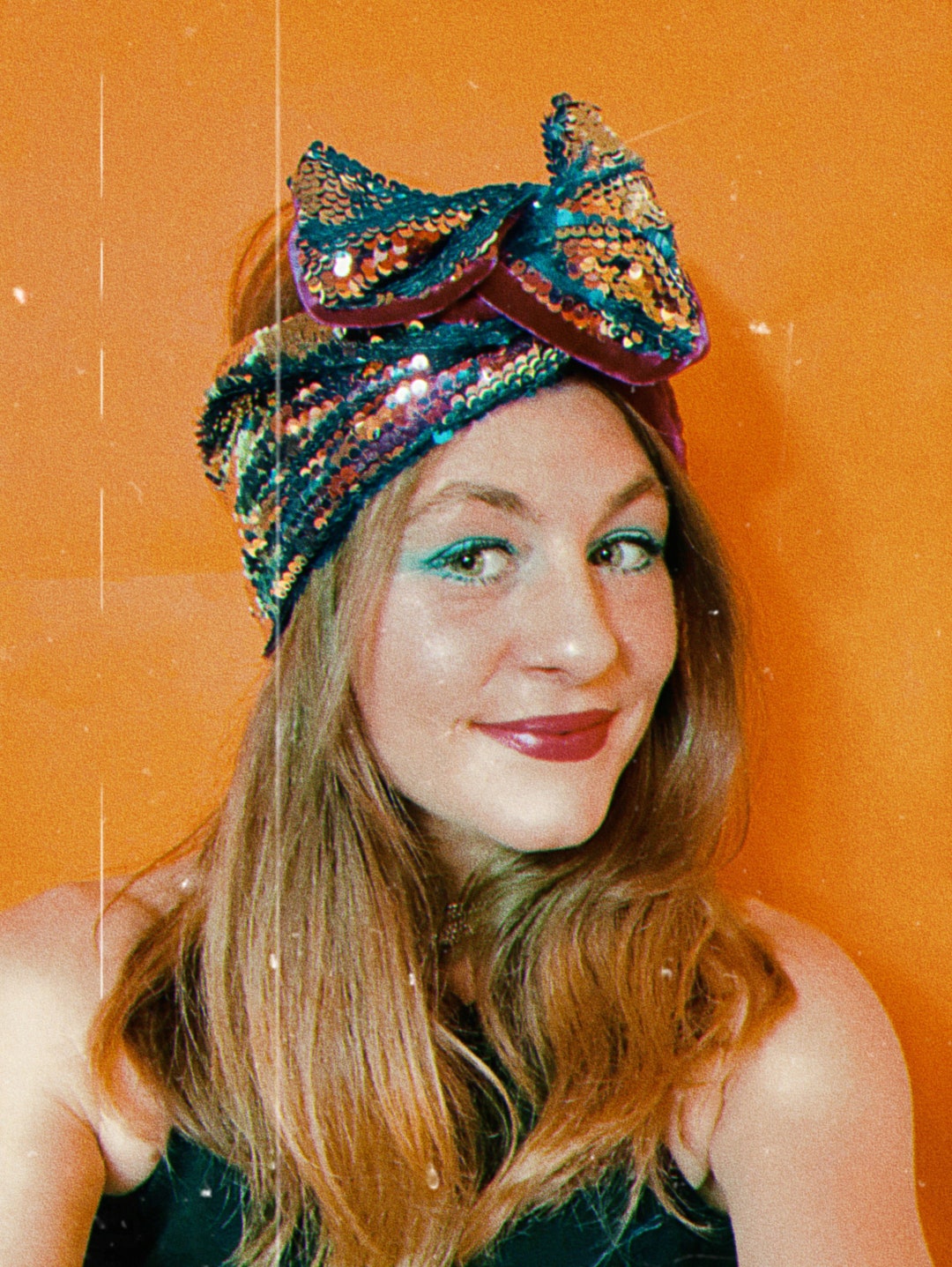 SUNSET Sequin Headwrap. Reversible Iridescent Blue Gold Turban Headband ...