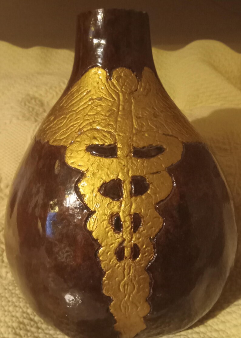 Hand Carved Gourd With Caduceus Symbol - Etsy