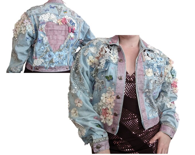 Bejeweled Heart Denim Jacket Embellished Luxury Jean Jacket Country ...