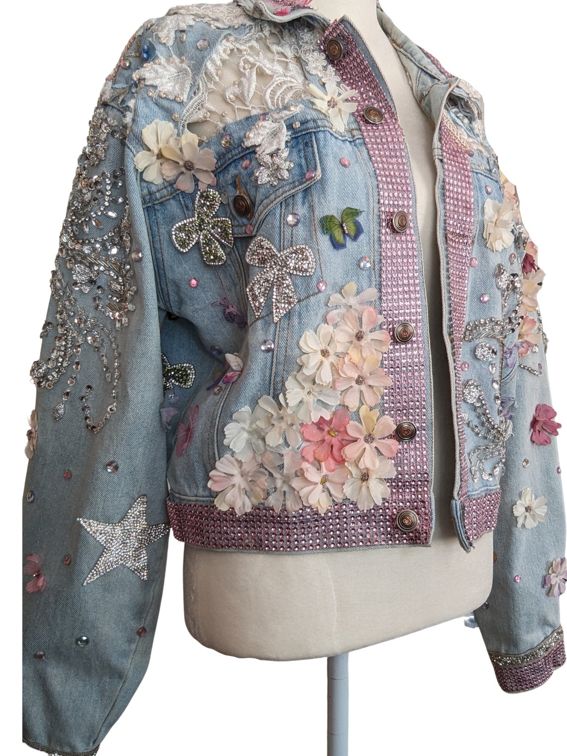 Bejeweled Heart Denim Jacket Embellished Luxury Jean Jacket Country ...
