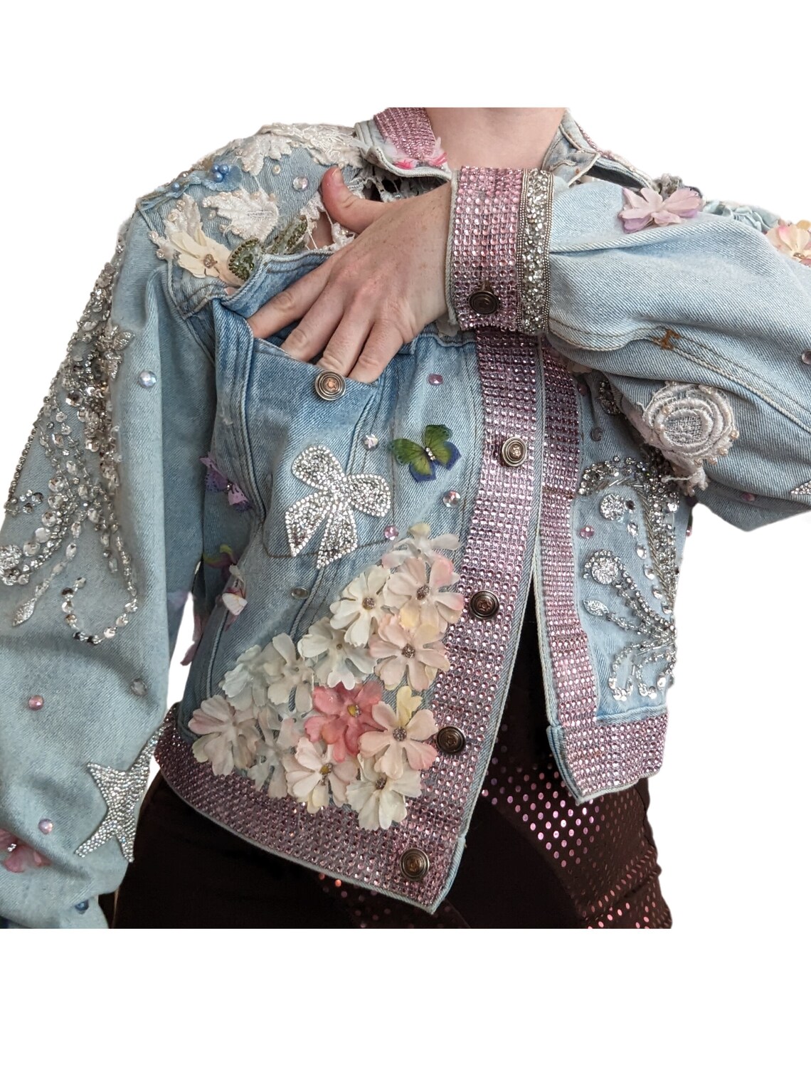 Bejeweled Heart Denim Jacket Embellished Luxury Jean Jacket Country ...