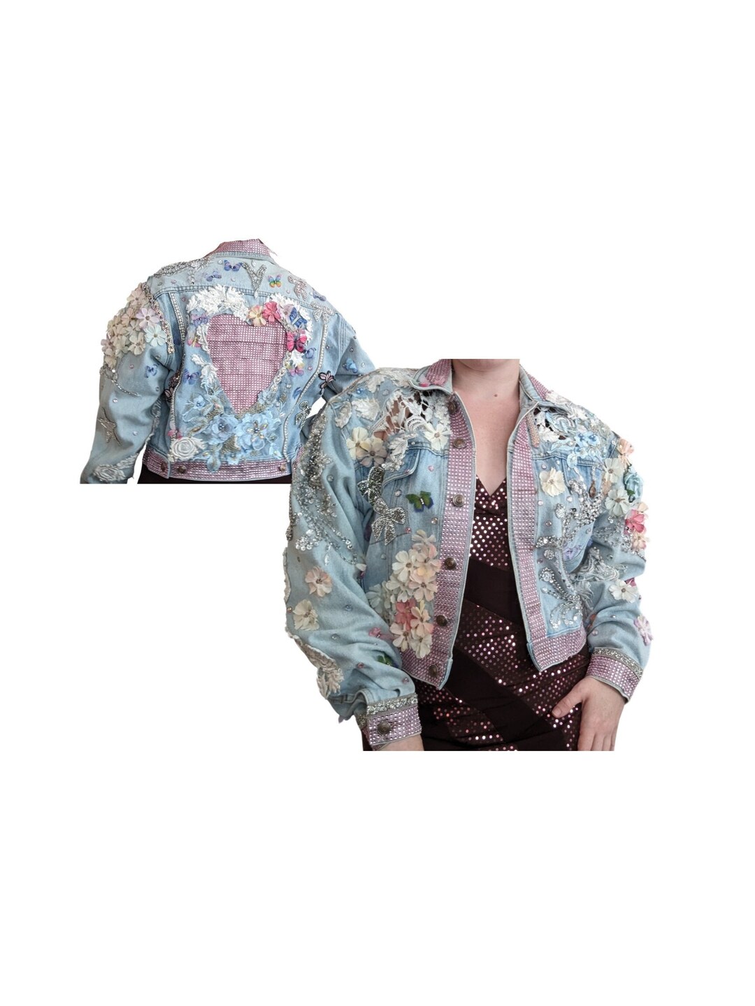 Bejeweled Heart Denim Jacket Embellished Luxury Jean Jacket Country ...