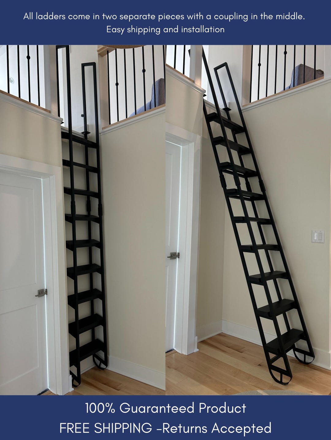 7ft Retractable Loft Ladder - Steel & Wood - Fully Finished - Custom ...