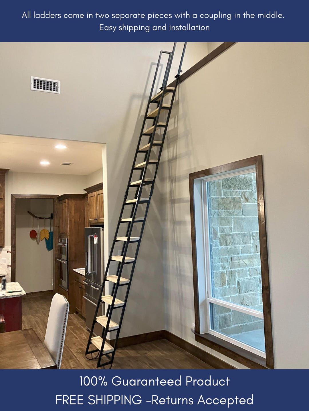 10ft Retractable Loft Ladder - Steel & Wood- Fully Finished - Custom ...