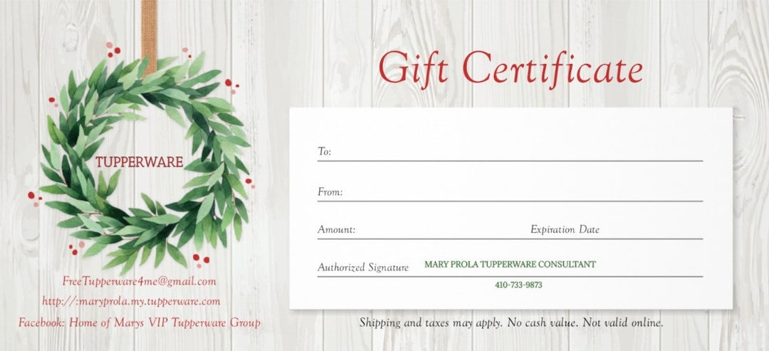 Tupperware Gift Certificates Any Denomination - Etsy