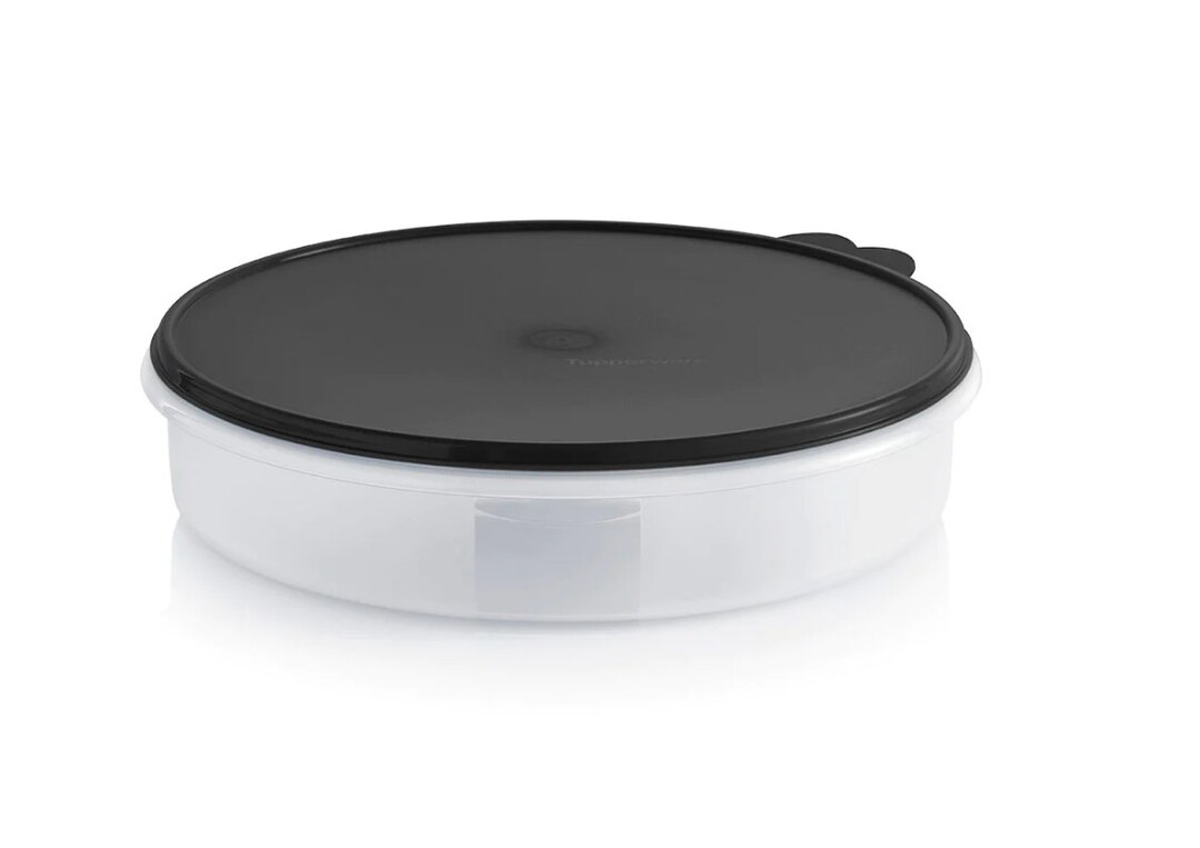 ROUND CONTAINER BLACK Lid Tupperware Pie Cake Charcuterie Storage Food ...