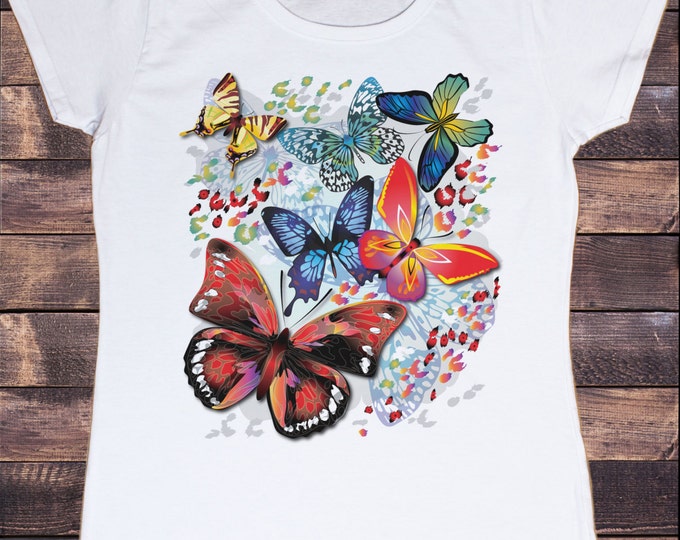 Women’s White T-shirt With Large Butterfly Print TSC12 - Etsy