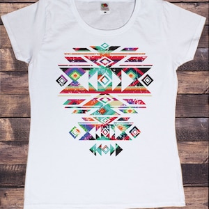 Womens White T-shirt With Aztec/pattern Motif Tribal Print TSA01 - Etsy