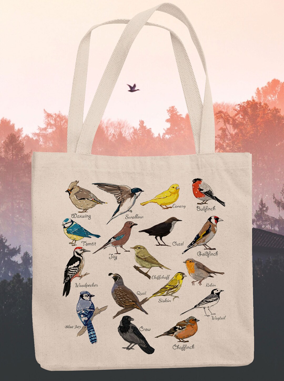 British Birds Cotton Tote Bag Shopping Bag Illustration Birds Totes ...