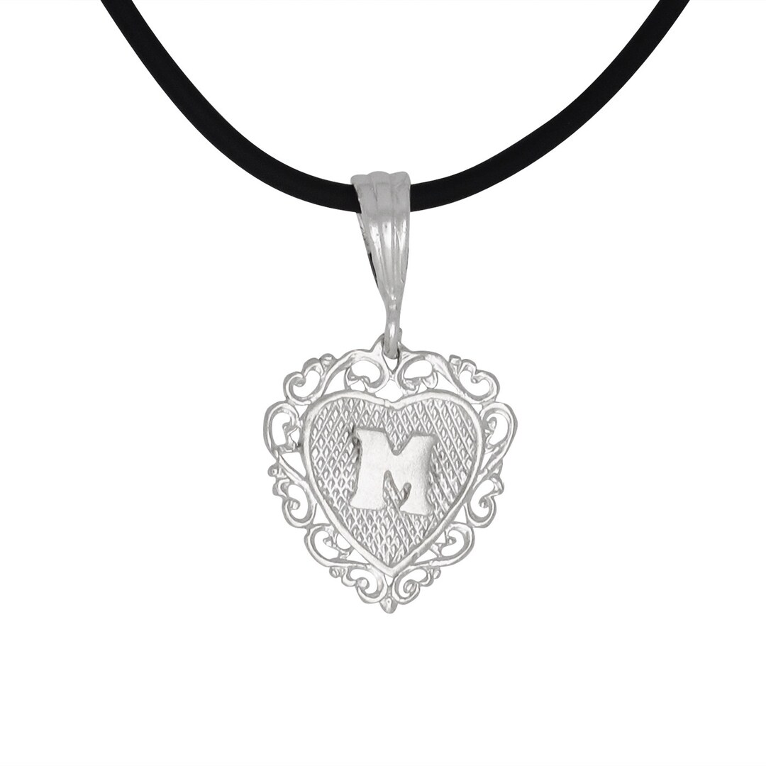 Sterling Silver .925 "m" Initial Heart Shaped Pendant | Made in USA - Etsy