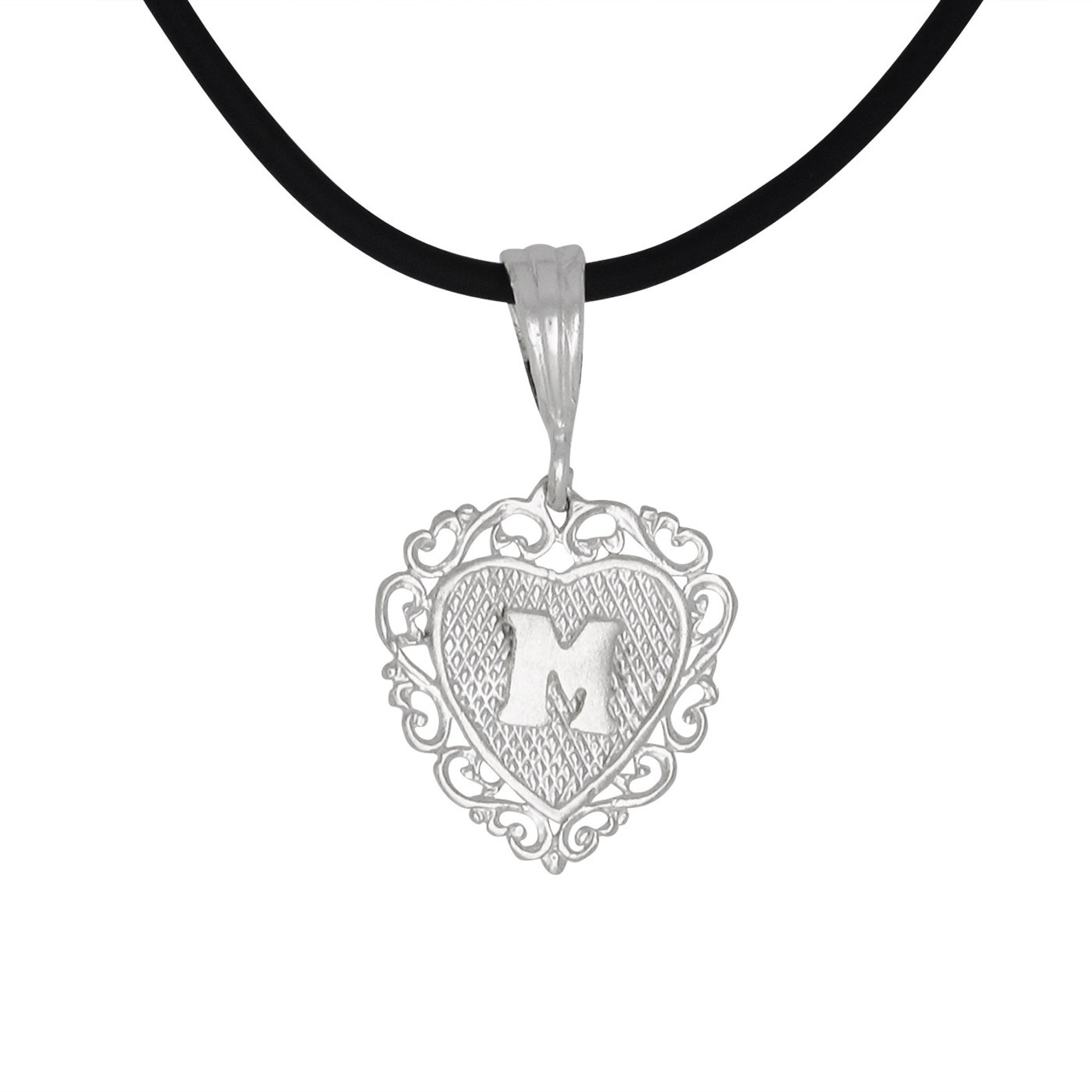 Sterling Silver .925 "m" Initial Heart Shaped Pendant | Made in USA - Etsy
