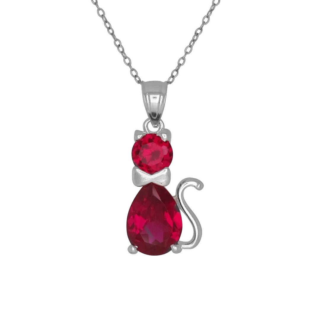 Sterling Silver .925 Cute Cat, Kitten With Birthstone July / Ruby ...
