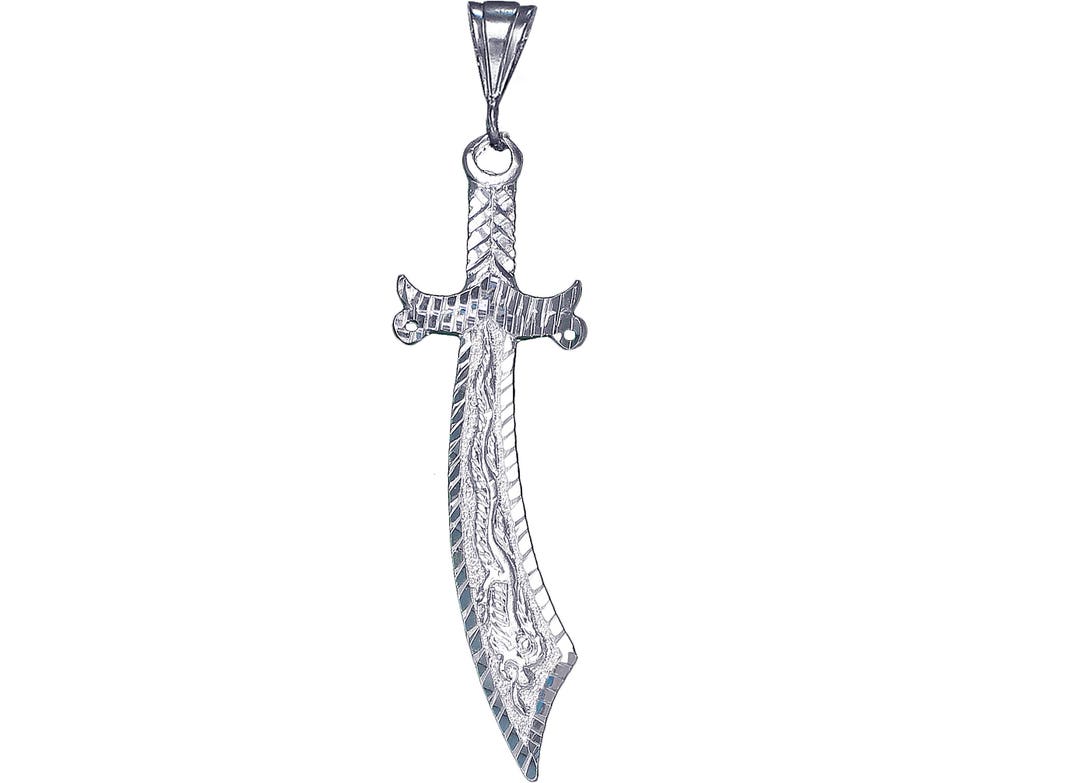 Large Sterling Silver Dragon Sword Charm Pendant Necklace 4.2 Inches 18 ...