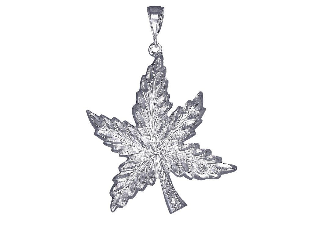 Sterling Silver Cannabis Marijuana Leaf Charm Pendant Necklace 2.75 ...