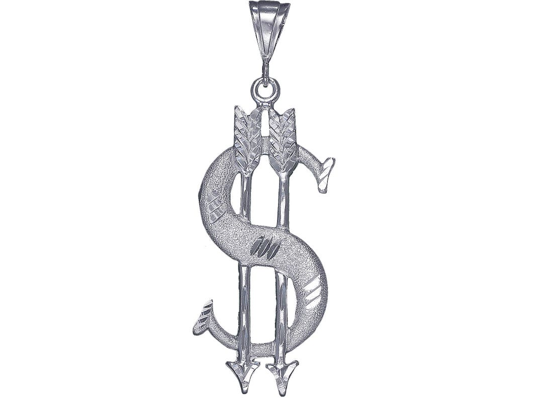 Large Sterling Silver Arrow and Dollar Sign Charm Pendant Necklace 3.1 ...