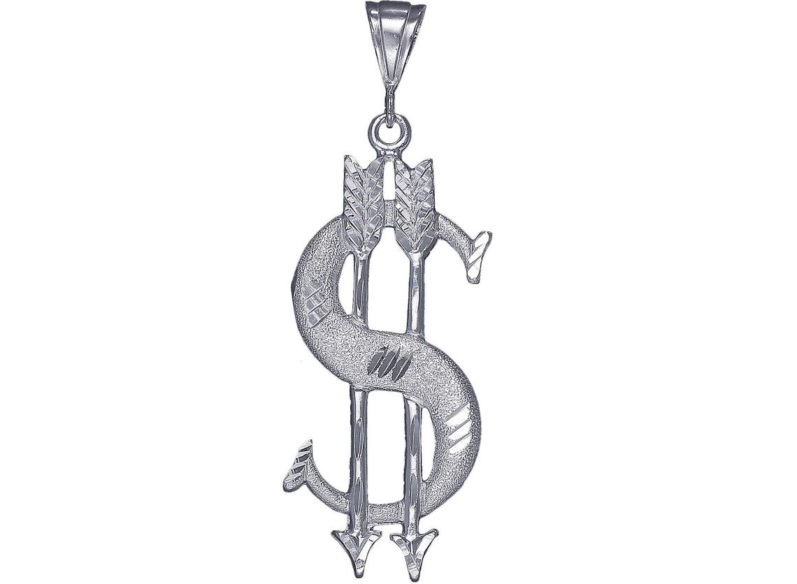 Large Sterling Silver Arrow and Dollar Sign Charm Pendant Necklace 3.1 ...
