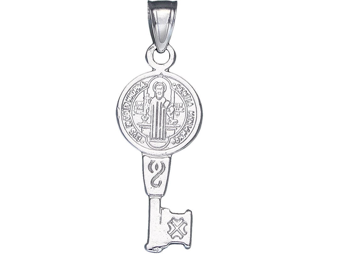Sterling Silver Saint Benedict Key Medal Reversible Charm Pendant ...