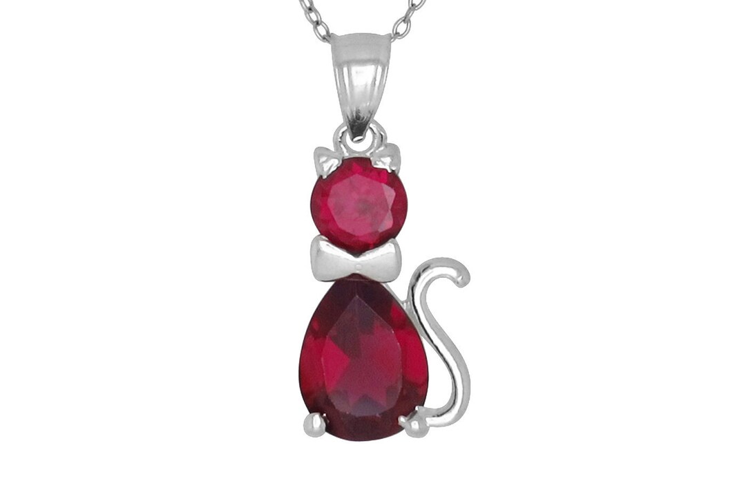 Sterling Silver .925 Cute Cat, Kitten With Birthstone January / Garnet ...