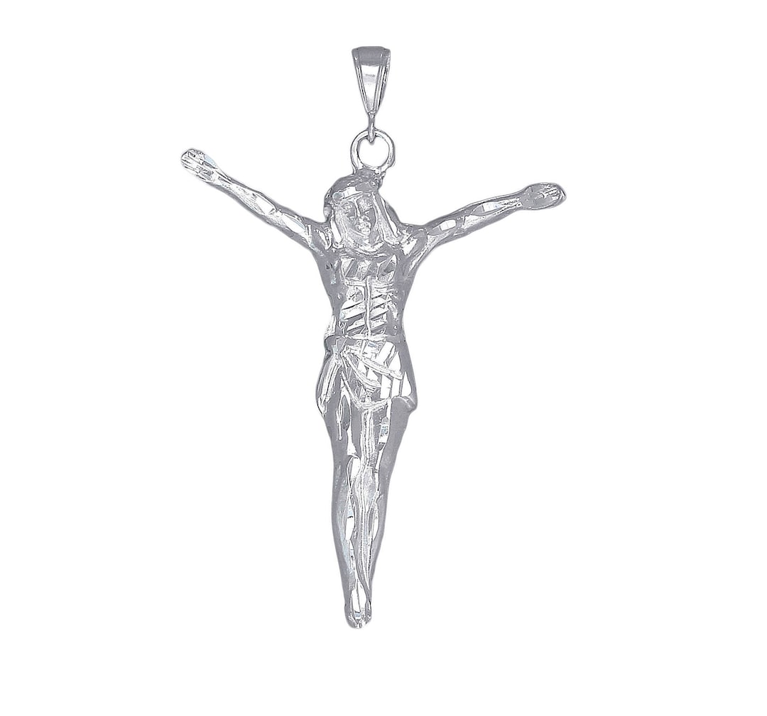 Large Sterling Silver Jesus Christ Pendant Necklace With Diamond Cut ...