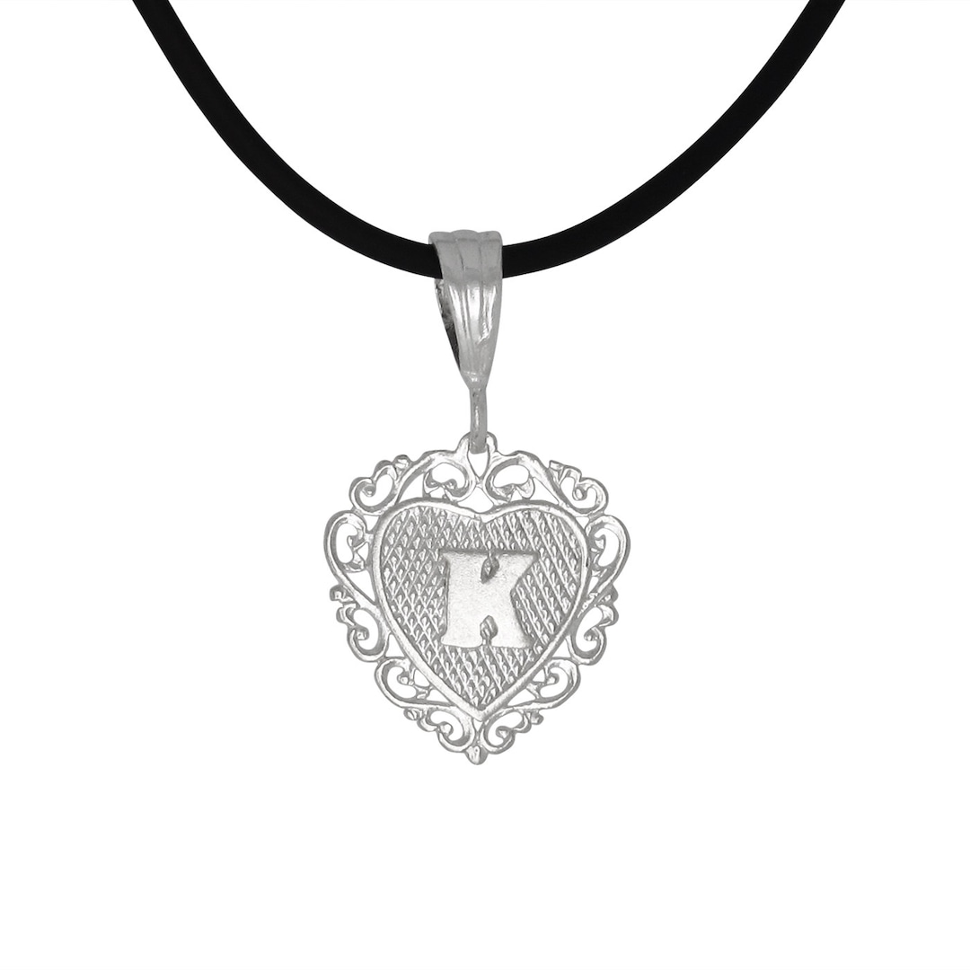 Sterling Silver .925 "k" Initial Heart Shaped Pendant | Made in USA - Etsy