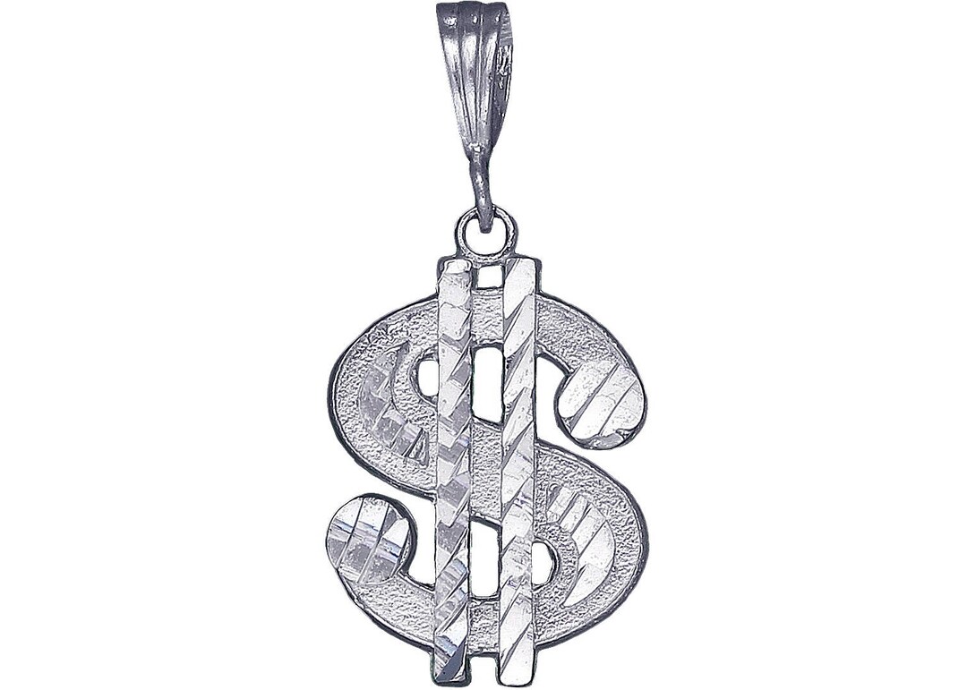 Sterling Silver Dollar Sign Charm Pendant Necklace 1.5 Inches 2.7 Grams ...
