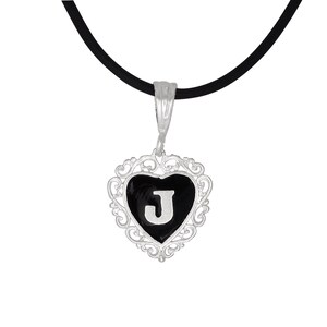 Sterling Silver .925 "j" Initial Heart Shaped Pendant With Black Enamel ...