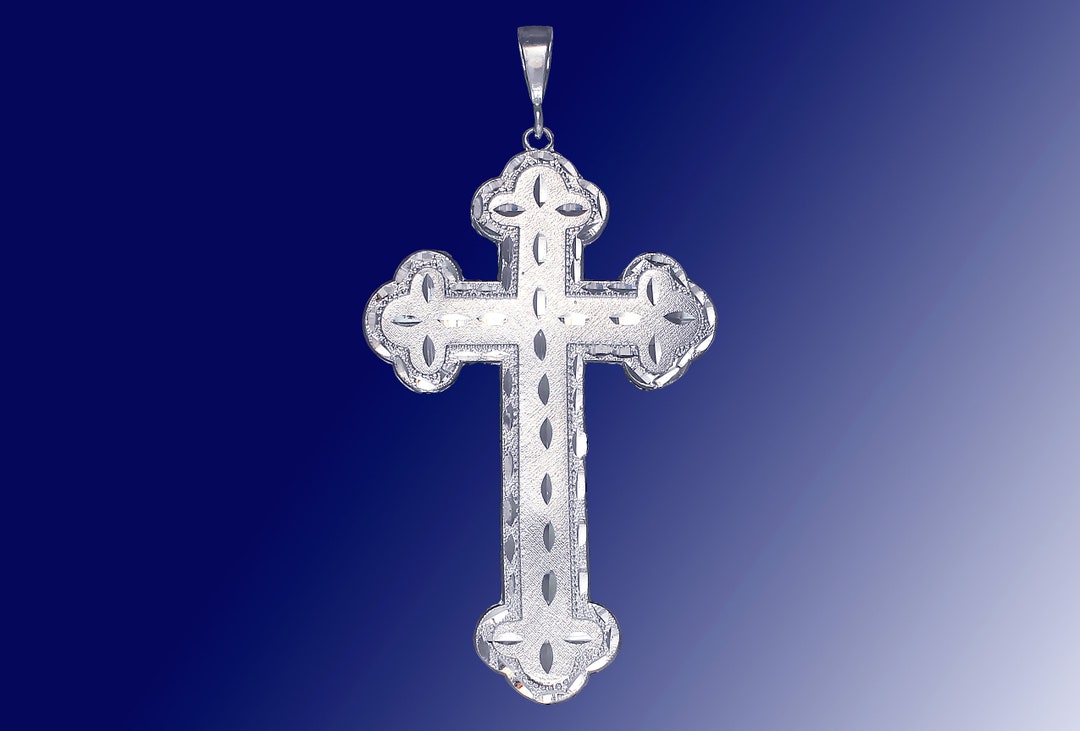 Huge Sterling Silver Cross Without Jesus Pendant Necklace 5.1 Inches 38 ...