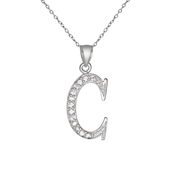 Sterling Silver .925 c Initial Pendant With Cubic - Etsy