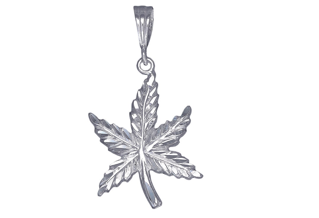 Sterling Silver Cannabis Marijuana Leaf Charm Pendant Necklace 1.6 ...