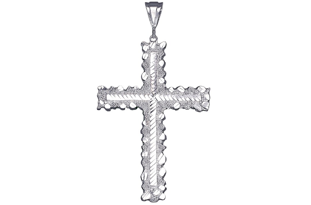 Large Sterling Silver Nugget Style Cross Without Jesus Pendant Necklace ...
