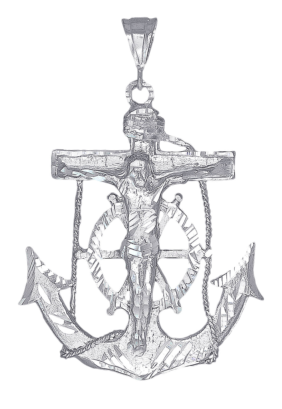 Sterling Silver Anchor Crucifix Cross Jesus Big Cross Pendant Sterling
