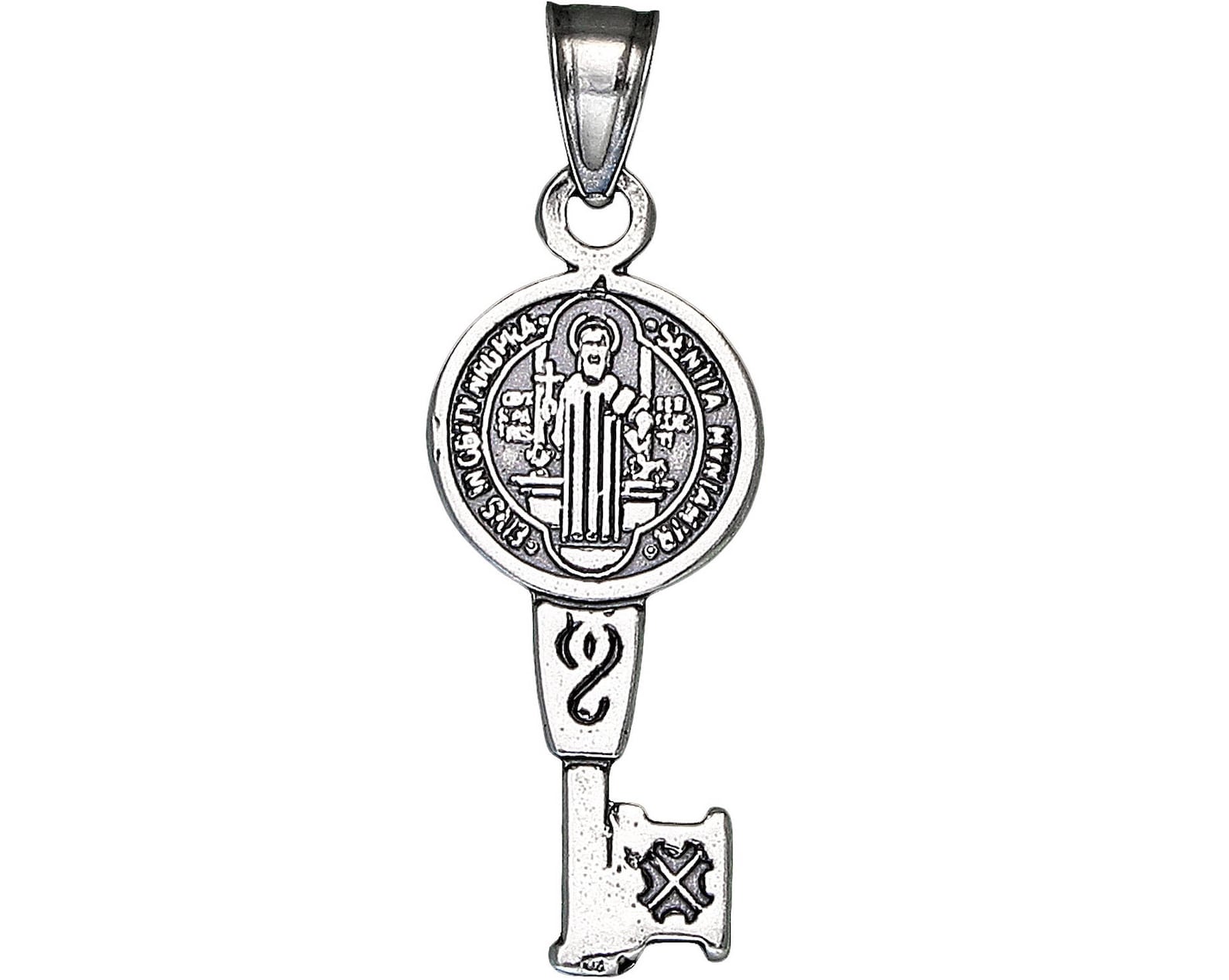 Sterling Silver Saint Benedict Key Medal Reversible Charm - Etsy