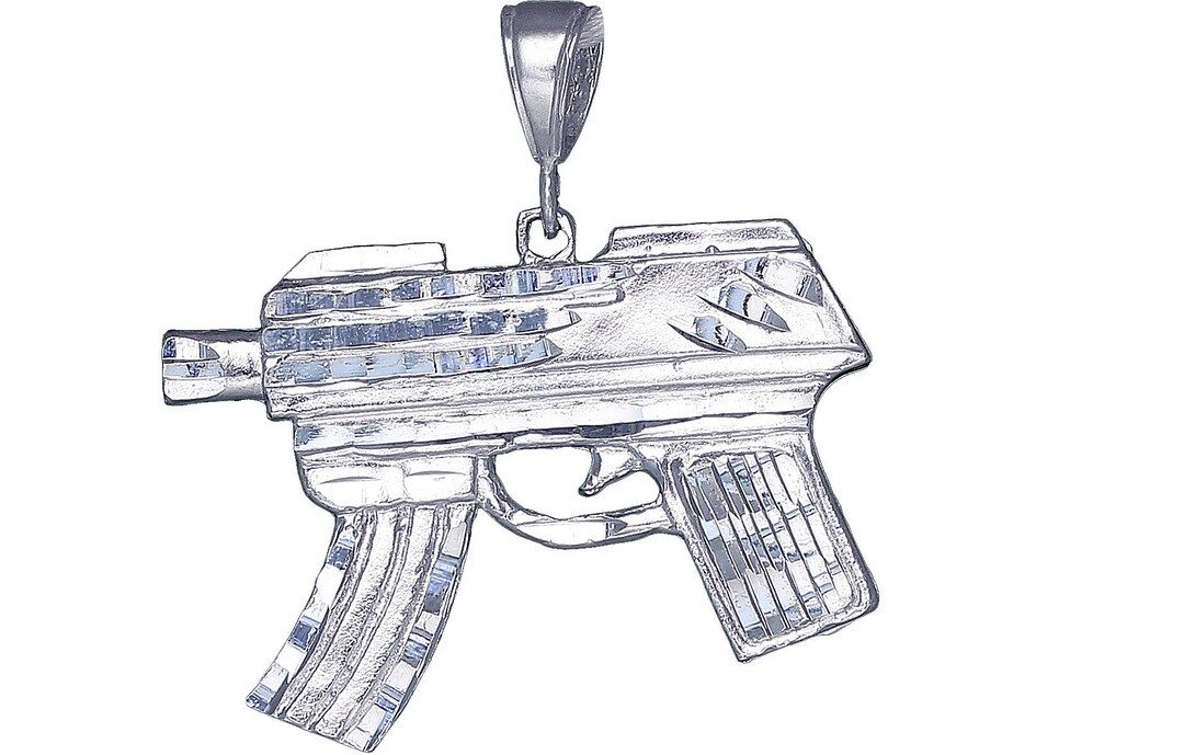 Large Sterling Silver Machine Gun Charm Pendant Necklace 1.8 Inches 10 ...